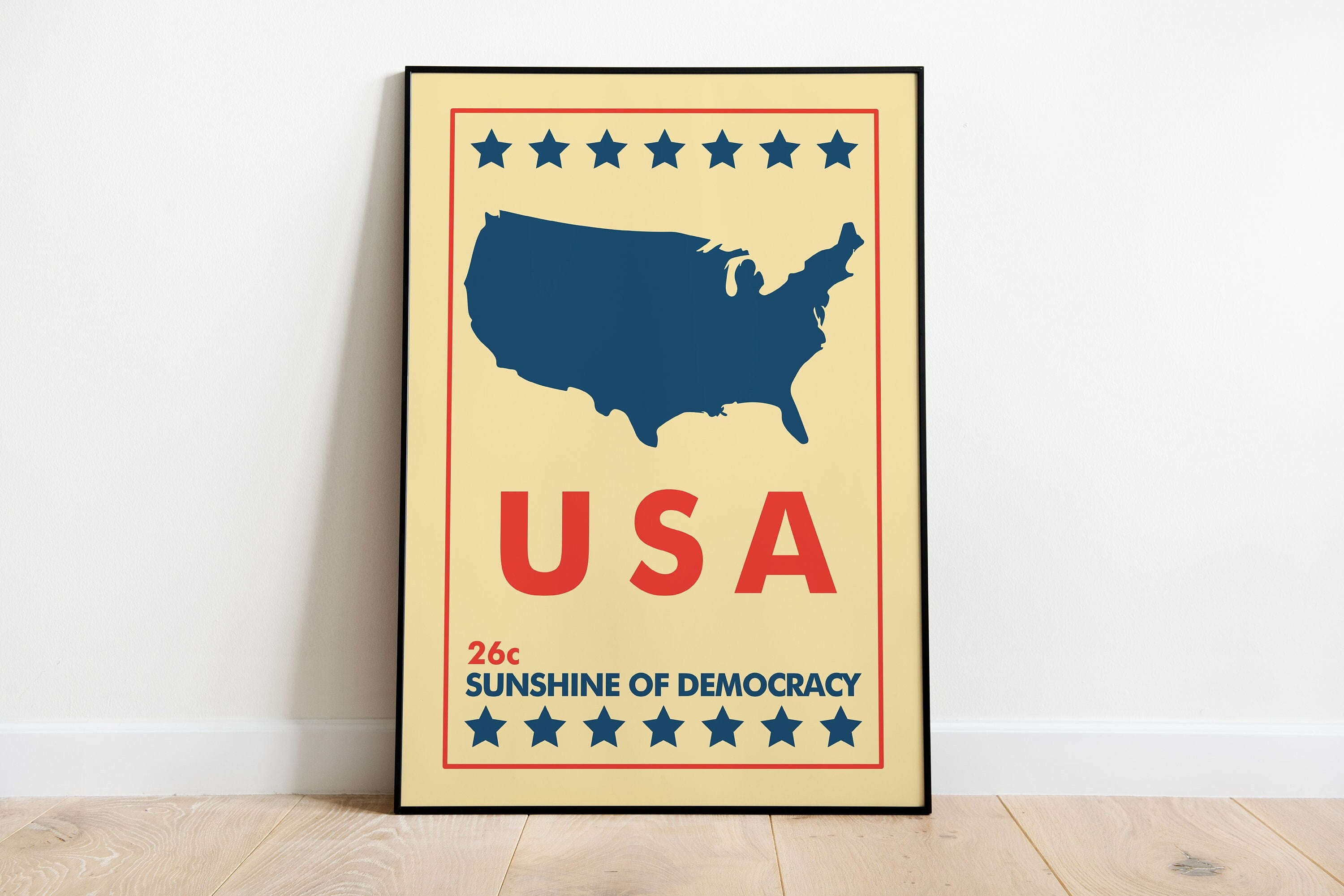 POSTER Retro USA map post stamp Democracy Poster illustrated wall art ...
