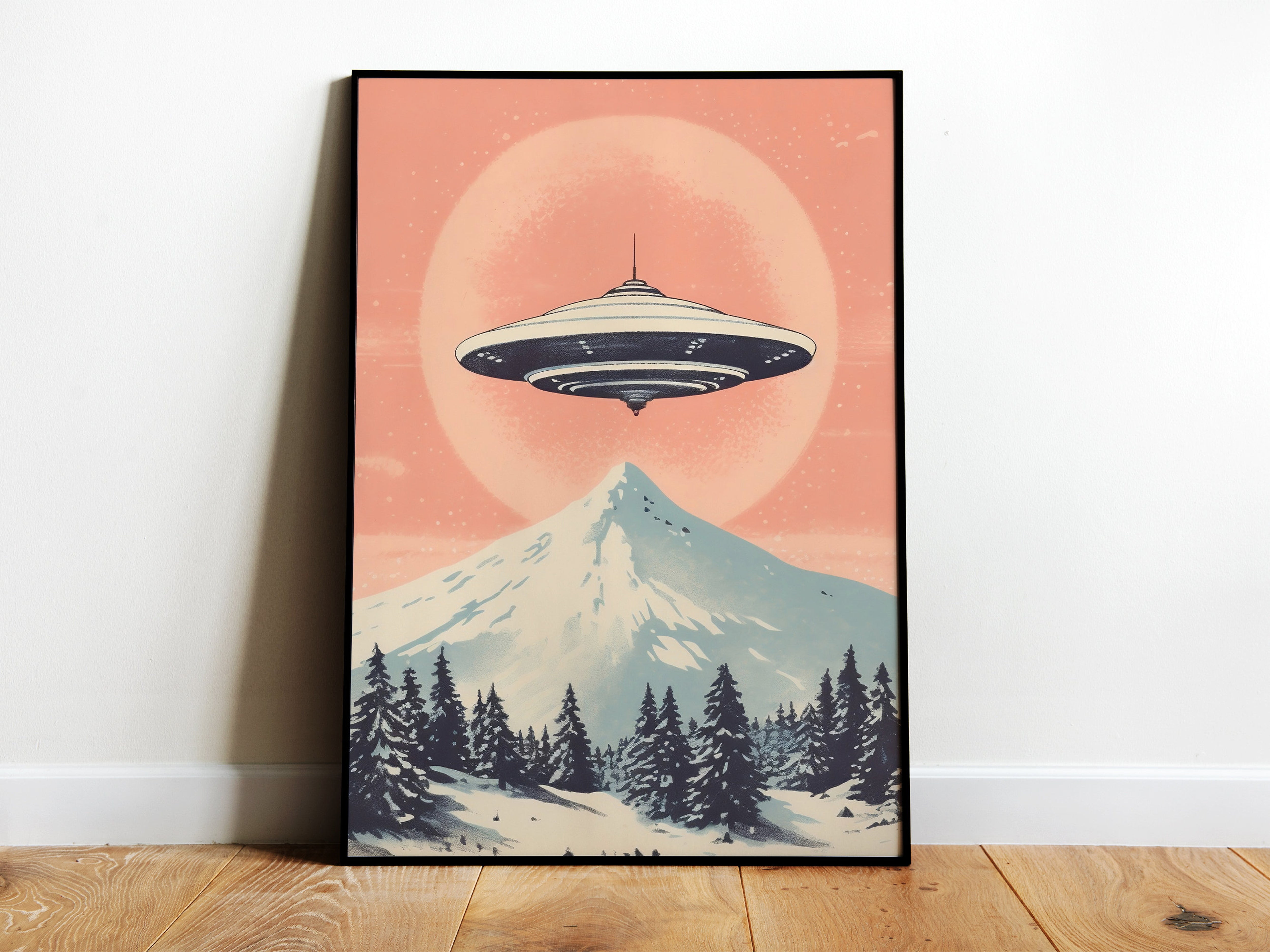 POSTER Retro Ufo Poster Alien Wall Art UFO Art Hovering Ufo Flying ...