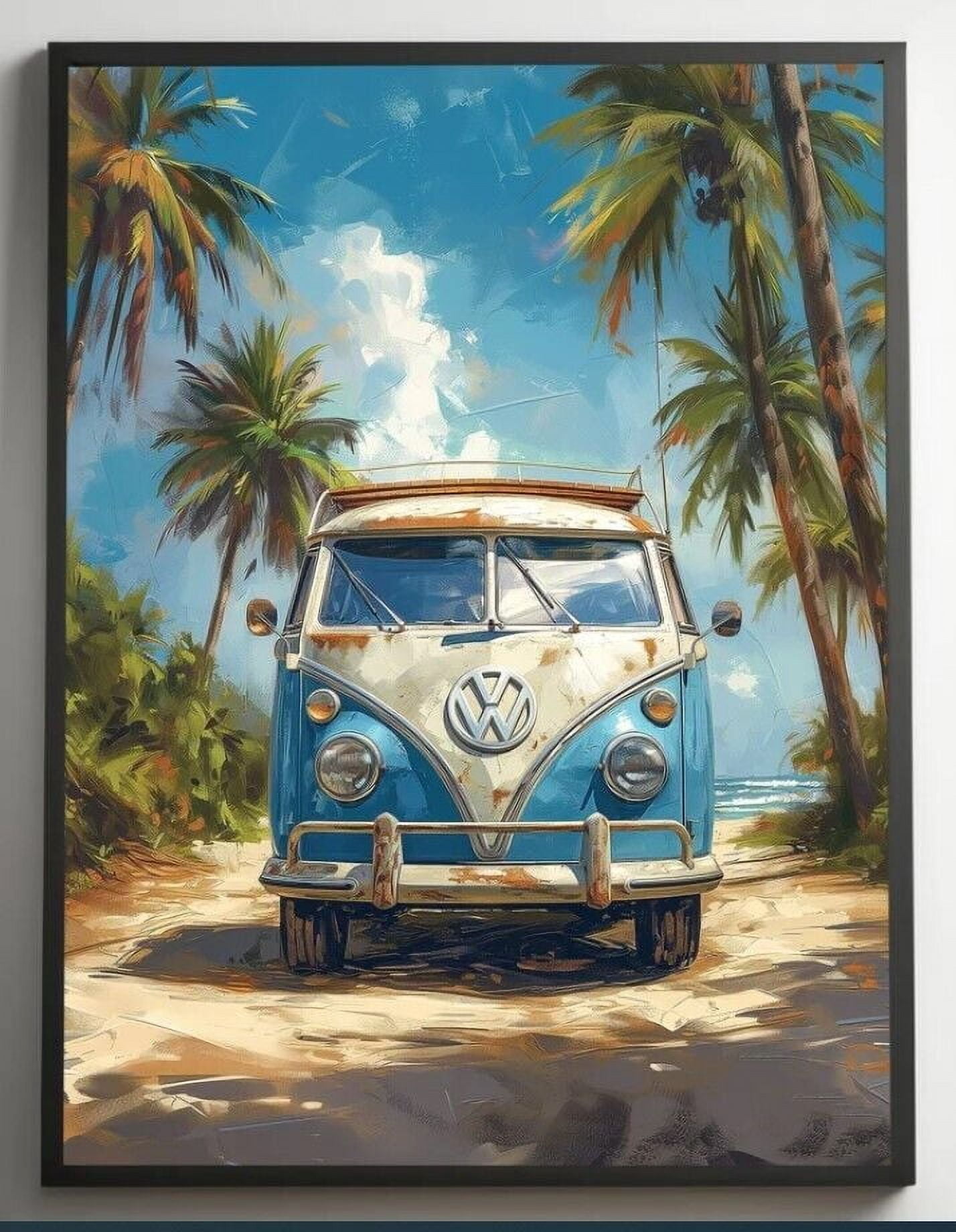 POSTER Retro VW Van On California Coastline, Roadtrip Travel Bus Wall ...