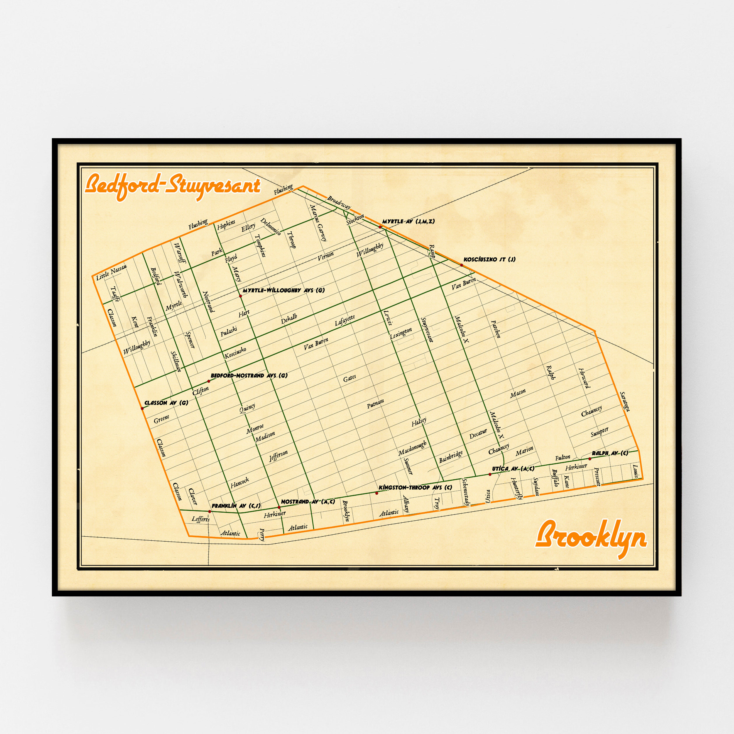 POSTER Retro design map of Bedford Stuyvesant, Brooklyn, Bed Stuy map ...