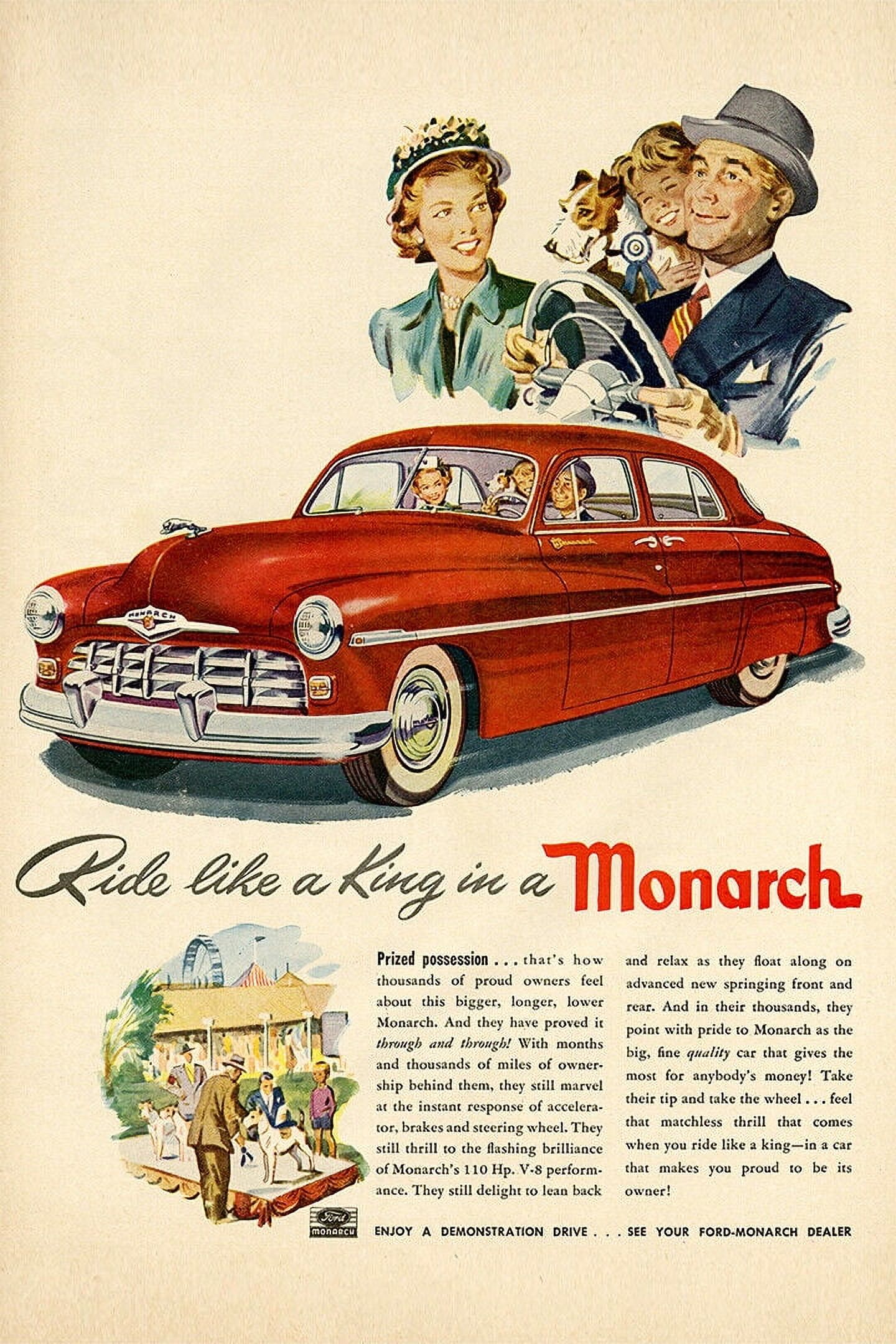 POSTER Ride Like A King In A Monarch Ford Vintage Art Wall Room Poster ...