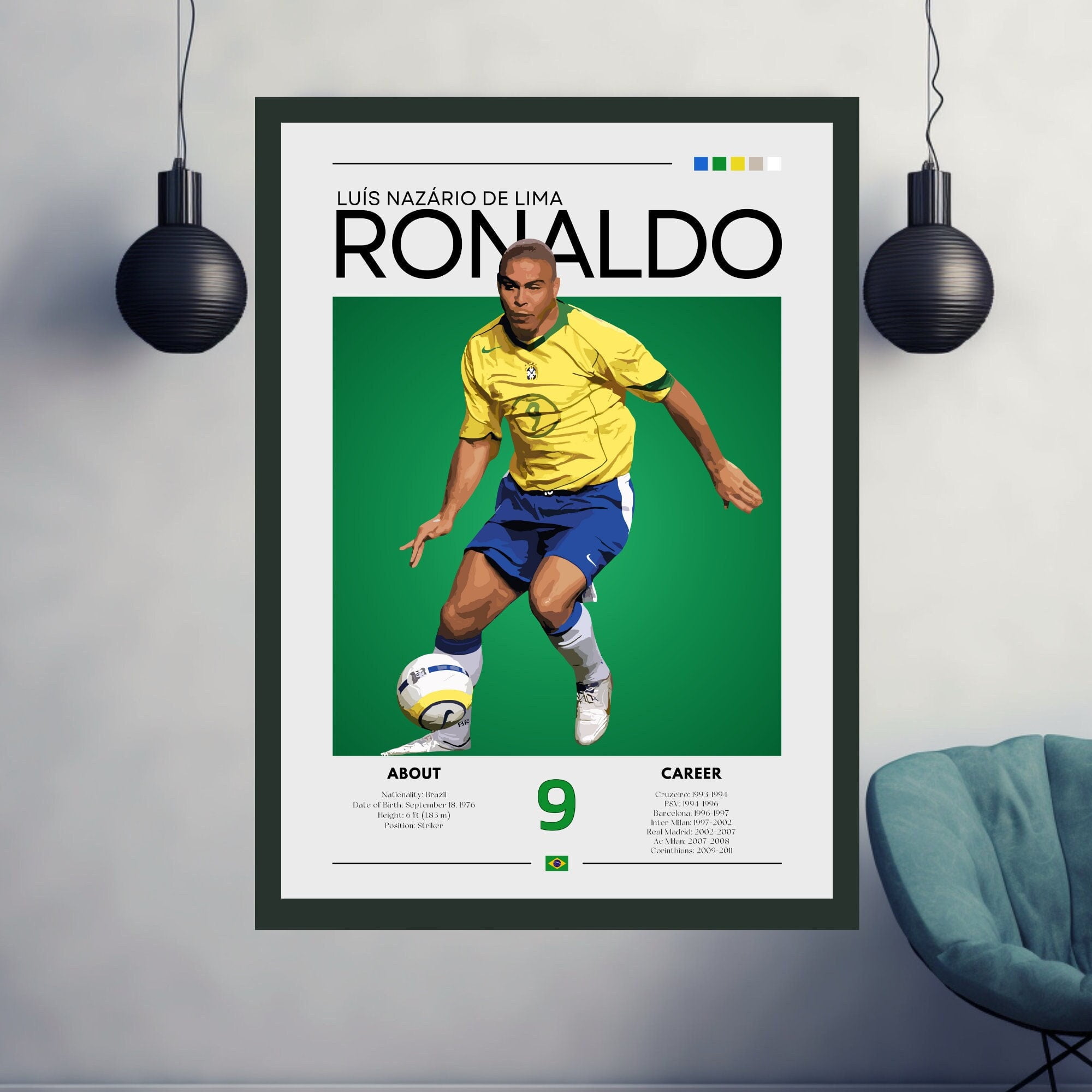 POSTER Ronaldo R9 Print, Ronaldo NazÃ¡rio Poster, Brazil, Football Gift ...