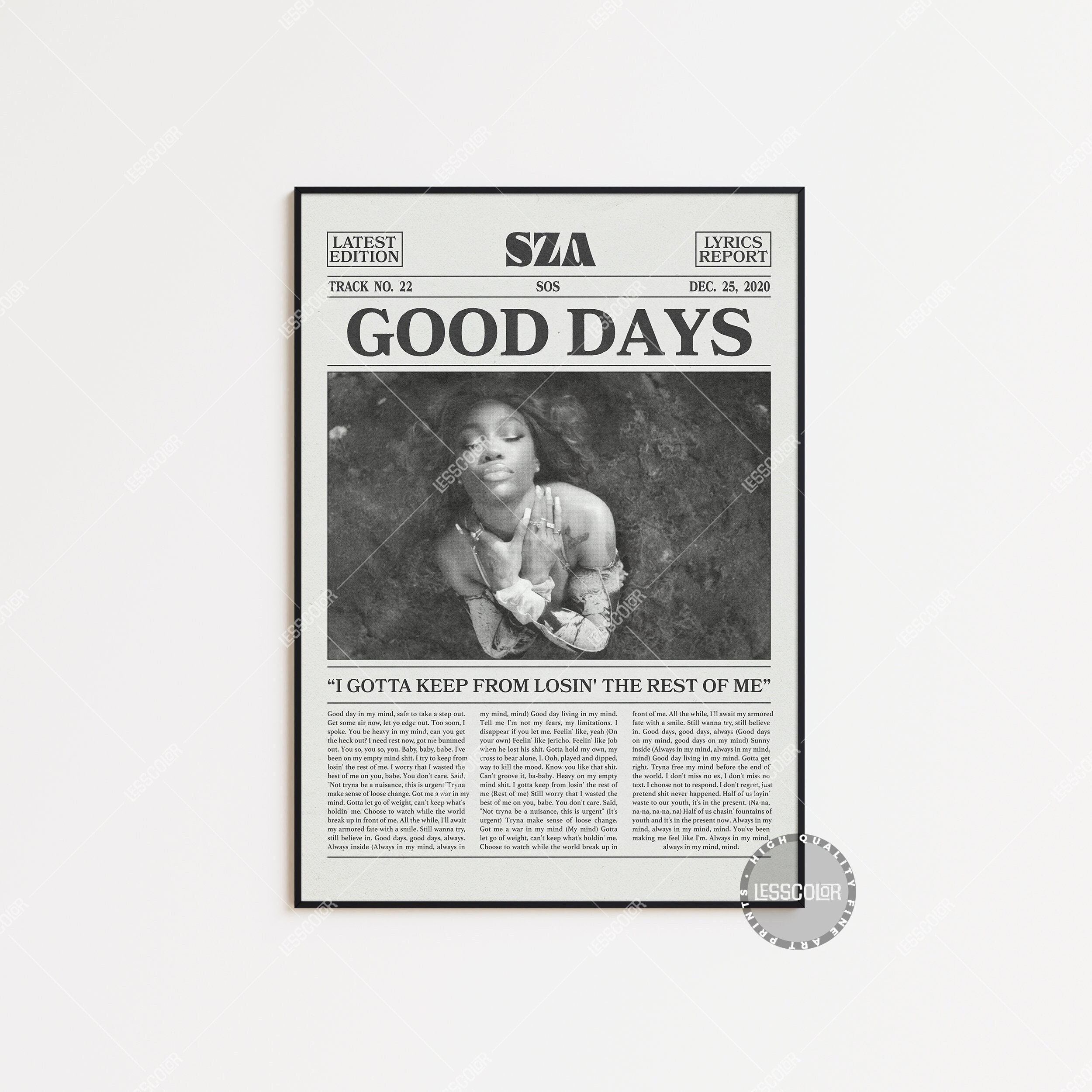POSTER SZA Poster | Good Days Poster, CTRL Poster, SZA Tracklist Album ...