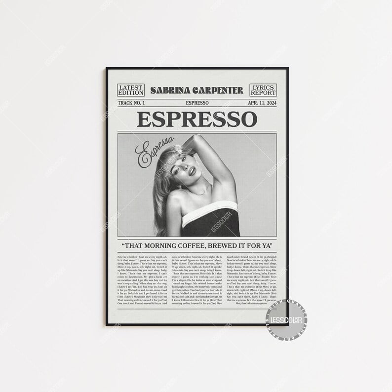 POSTER Sabrina Carpenter Retro Newspaper Print, Espresso Poster ...