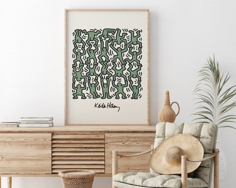 POSTER Sage Green Keith Haring Print, The Acrobats, Keith Haring Wall ...