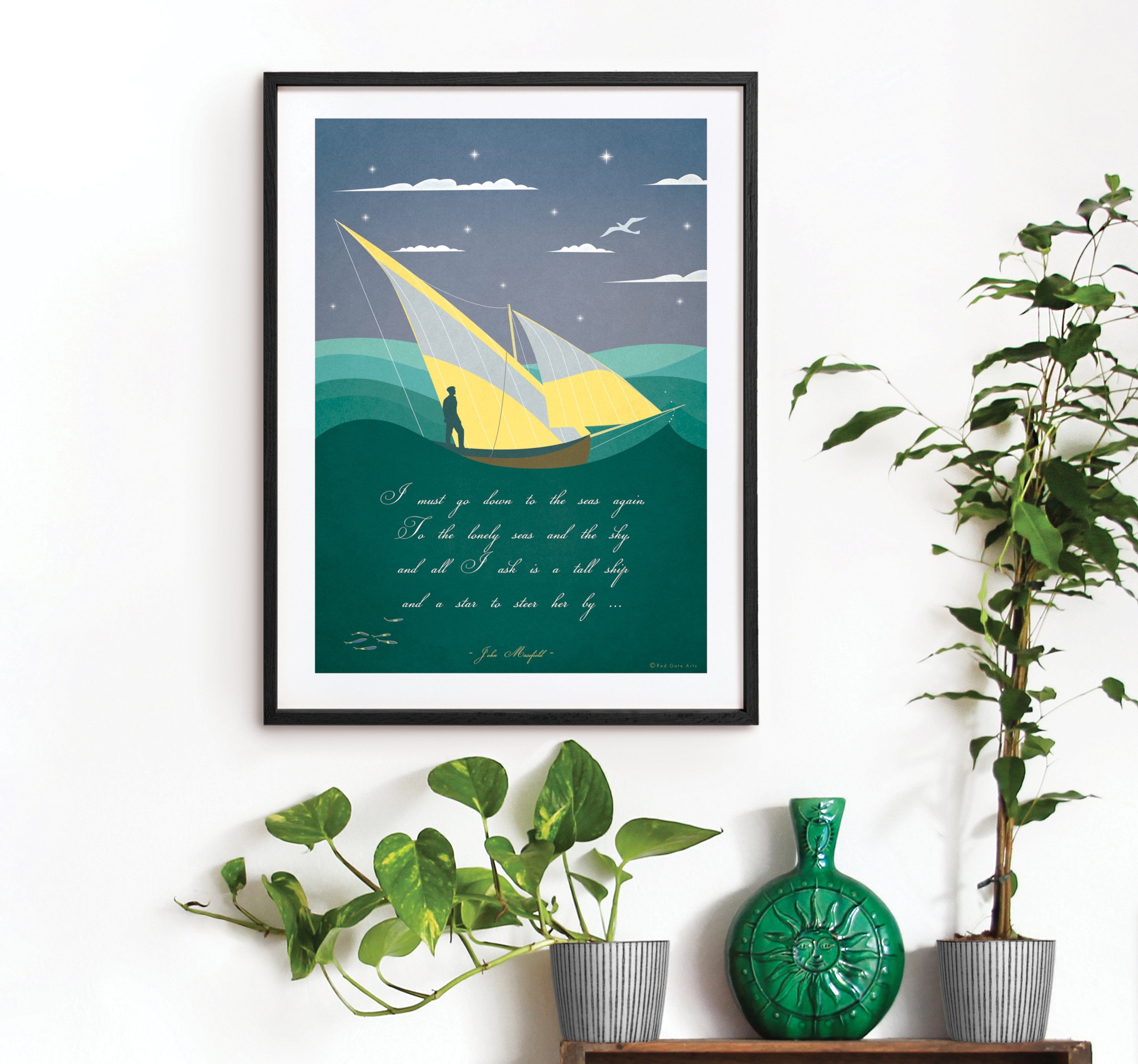 POSTER Sailing Poster Print Art Deco Boat Sea John Masefield Poem Quote ...