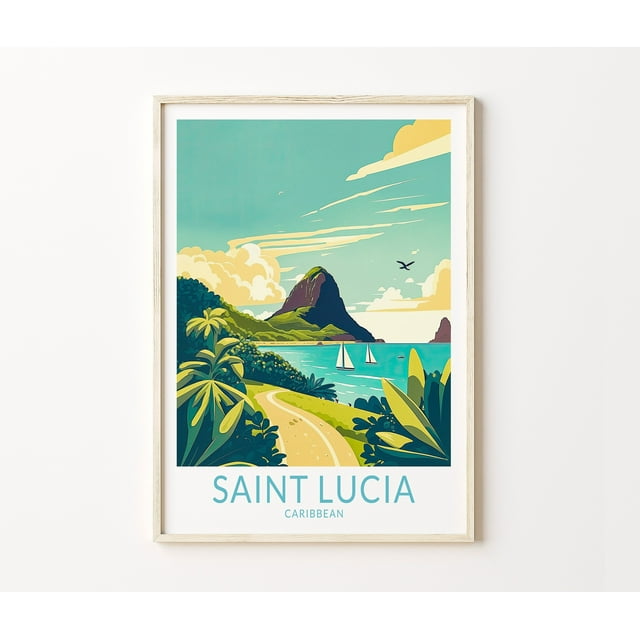 POSTER Saint Lucia Travel Poster, Caribbean island Poster Print ...