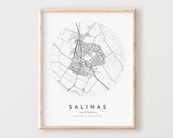 POSTER Salinas Map Print, Salinas Map Poster City Wall Art, Ca Road Map ...
