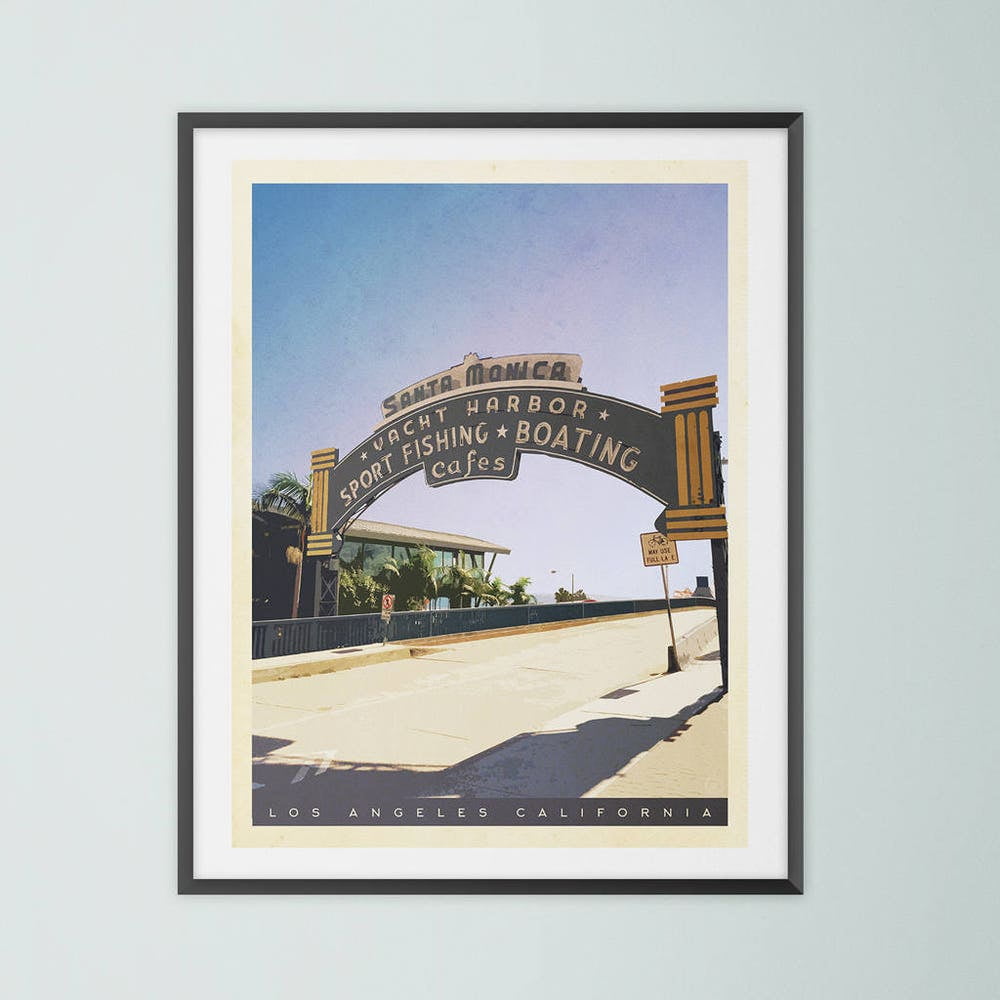 POSTER Santa Monica Pier Travel Poster, Vintage Style Travel Print, Los ...