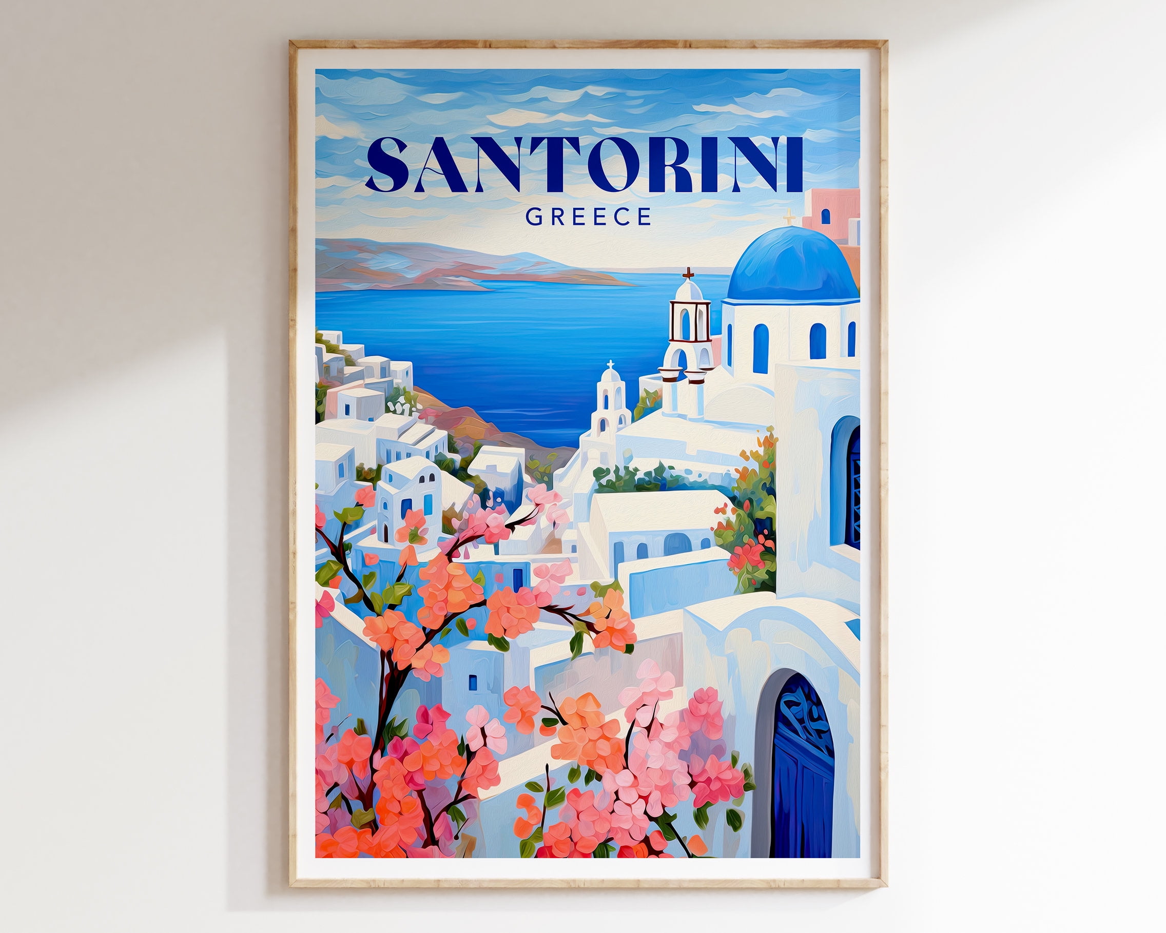 POSTER Santorini Greece Art Print, Colourful Travel Poster, Santorini ...