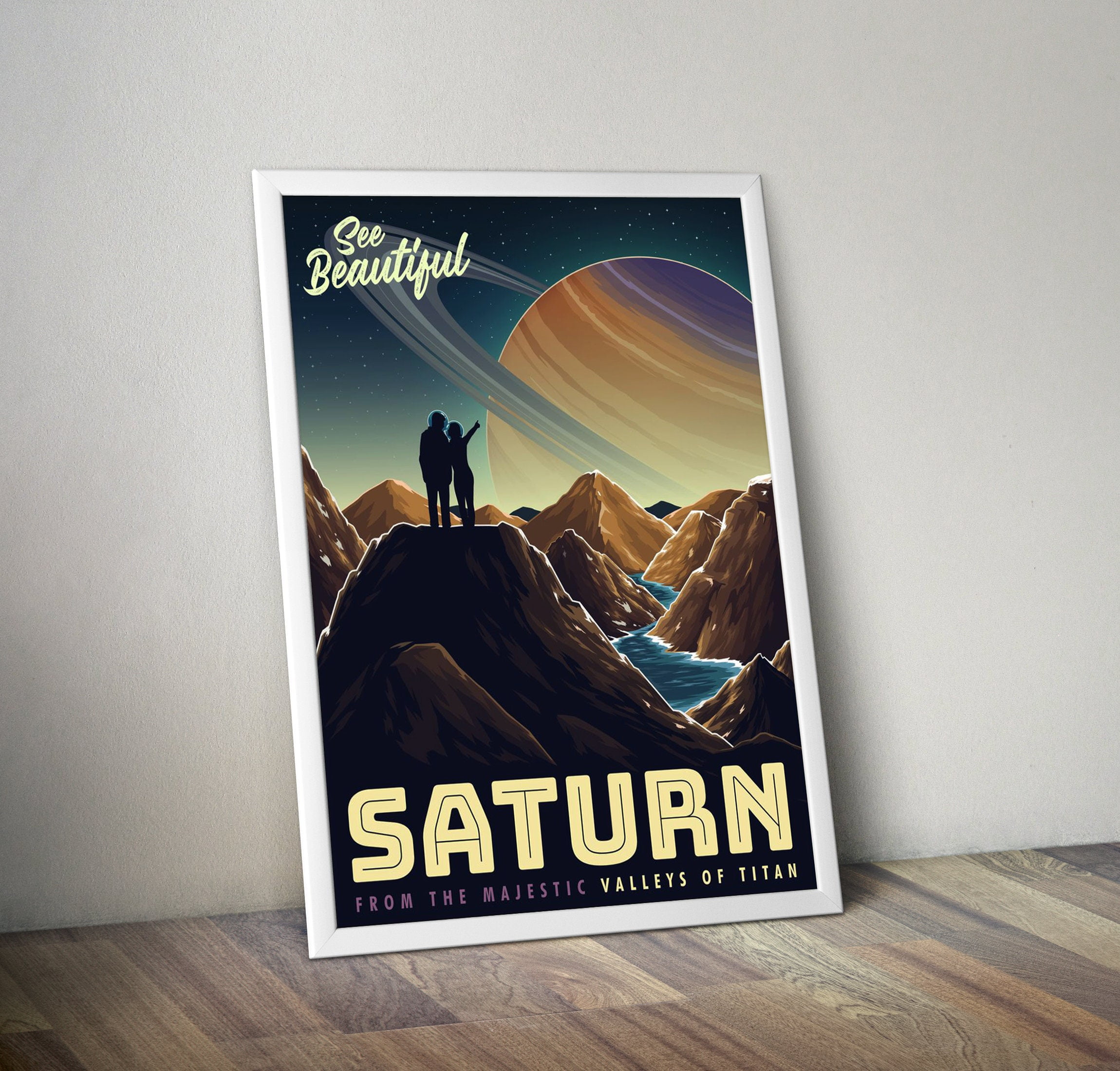 POSTER Saturn Poster Titan Valleys Space Travel Posters Space Tourism ...