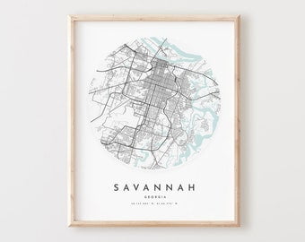 POSTER Savannah Map Print, Savannah Map Poster City Wall Art, Ga Road ...