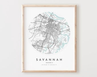 POSTER Savannah Map Print, Savannah Map Poster City Wall Art, Ga Road ...