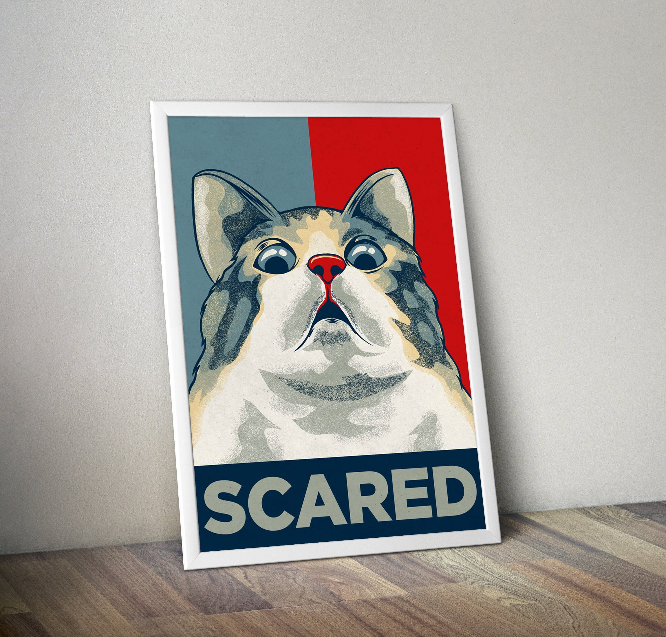 POSTER Scared Cat Meme Funny Cat Poster Funny Memes Funny Present Meme ...