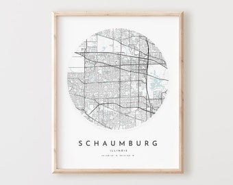 POSTER Schaumburg Map Print, Schaumburg Map Poster City Wall Art, Il ...
