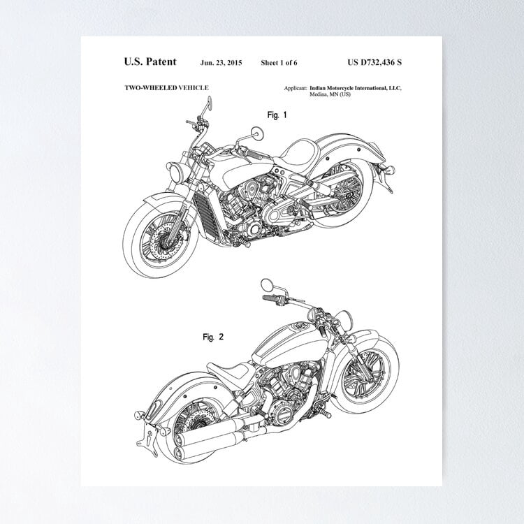 Poster Scout Motorcycle Patent Drawing White Background - Unframed ...