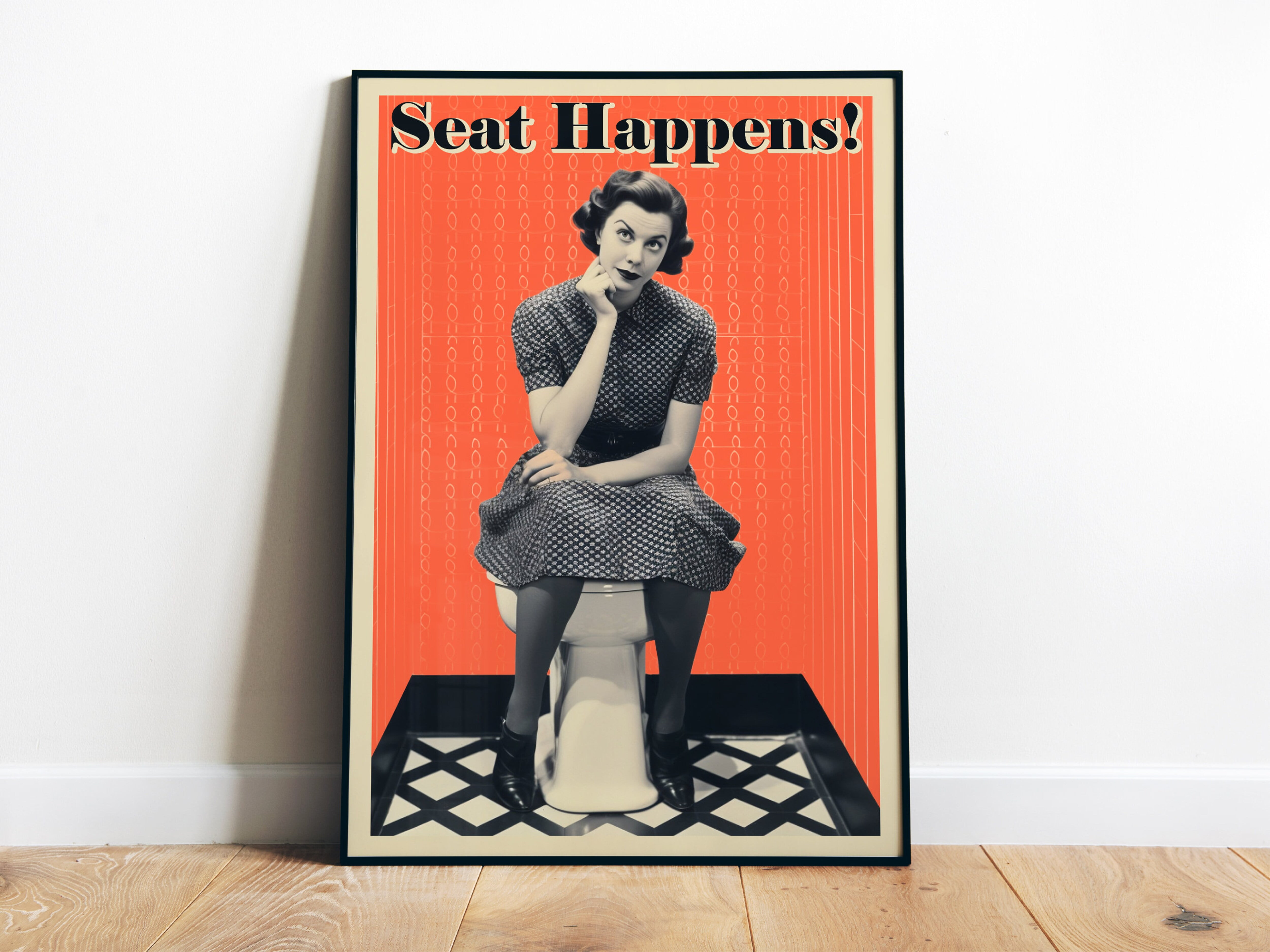 POSTER Seat Happens Poster Retro Toilet Poster Funny Bathroom Wall Art ...