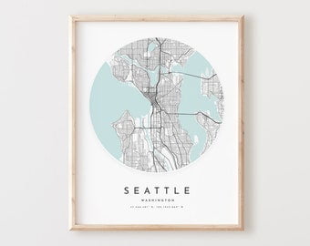 POSTER Seattle Map Print, Seattle Map Poster City Wall Art, Wa Road Map ...