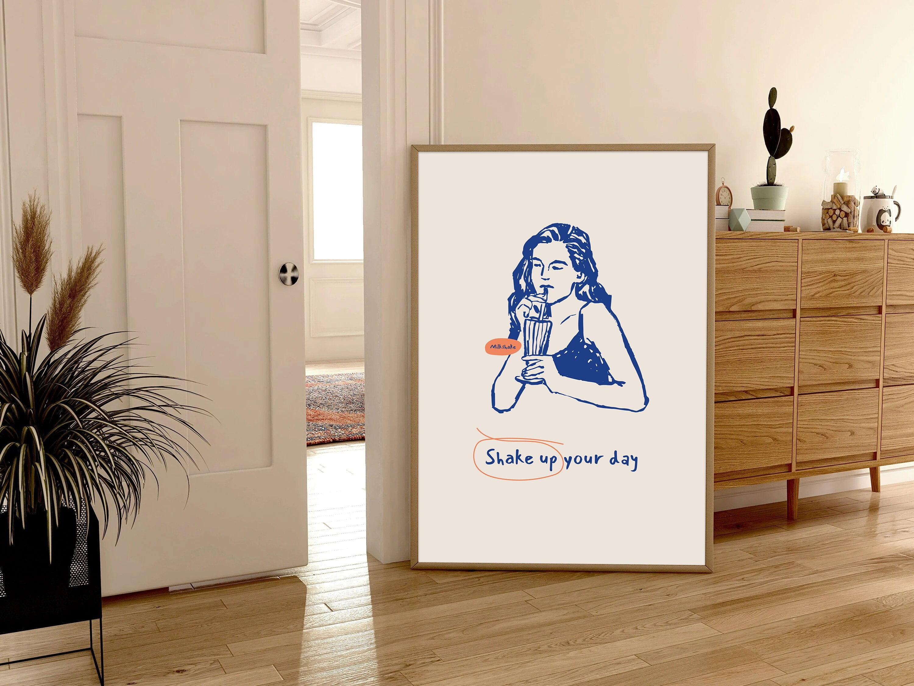 POSTER Shake Up Your Day Print Girl Drinking Milkshake Retro Art Preppy ...