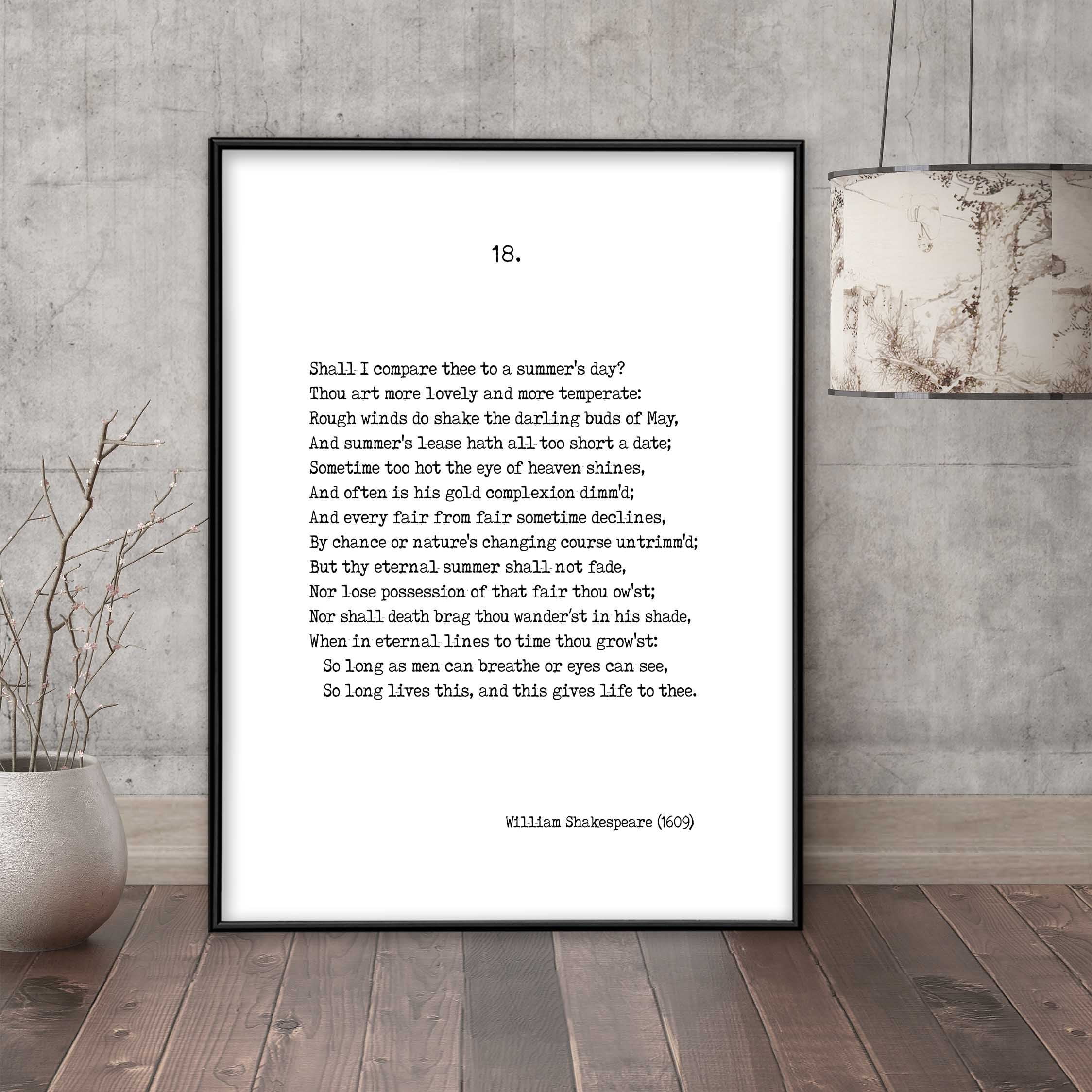 POSTER Shakespeare Sonnet 18 Quote Print. Shall I Compare Thee to a ...