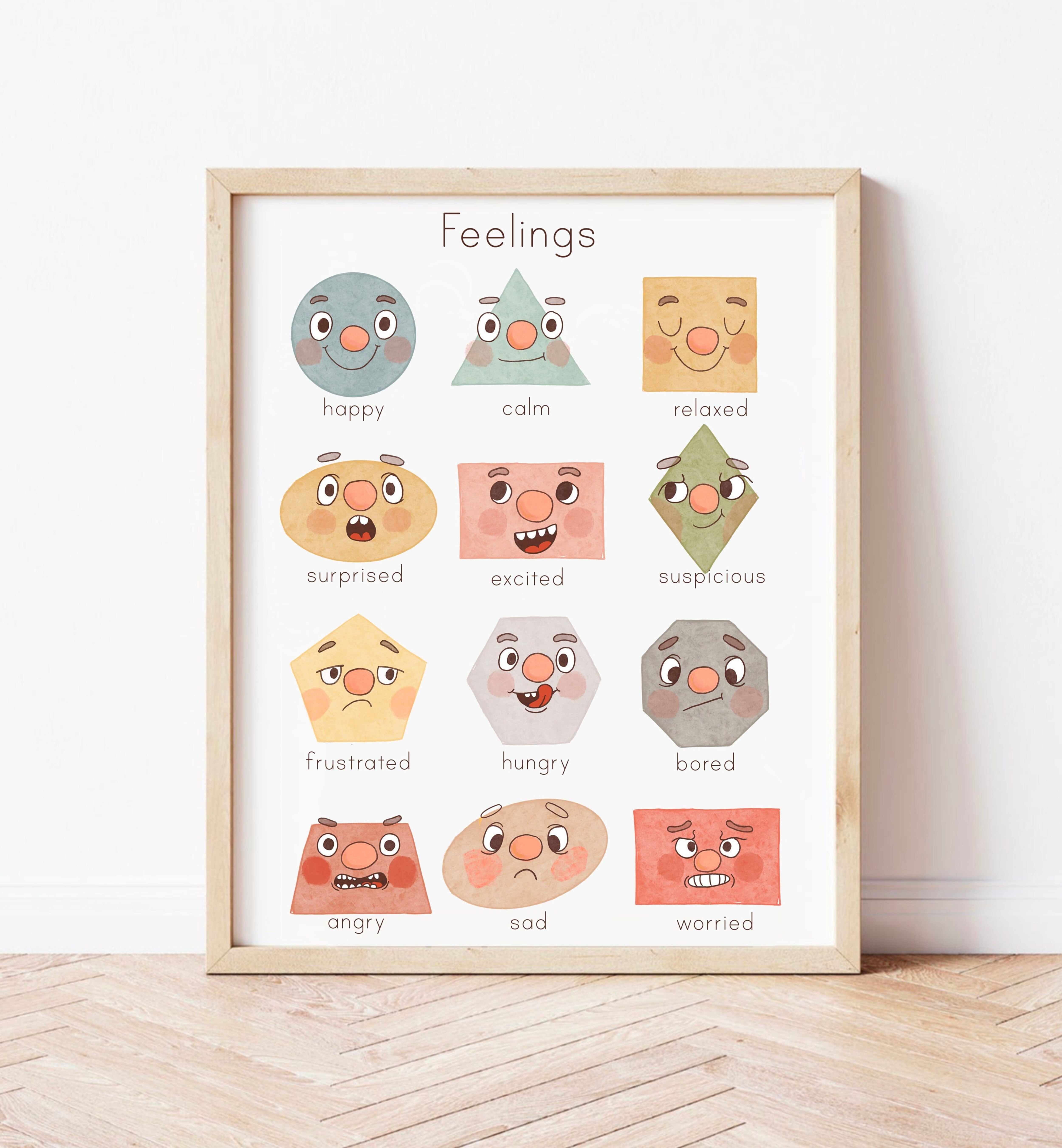 POSTER Shapes Feelings Chart, Montessori Homeschool Decor Emotions ...