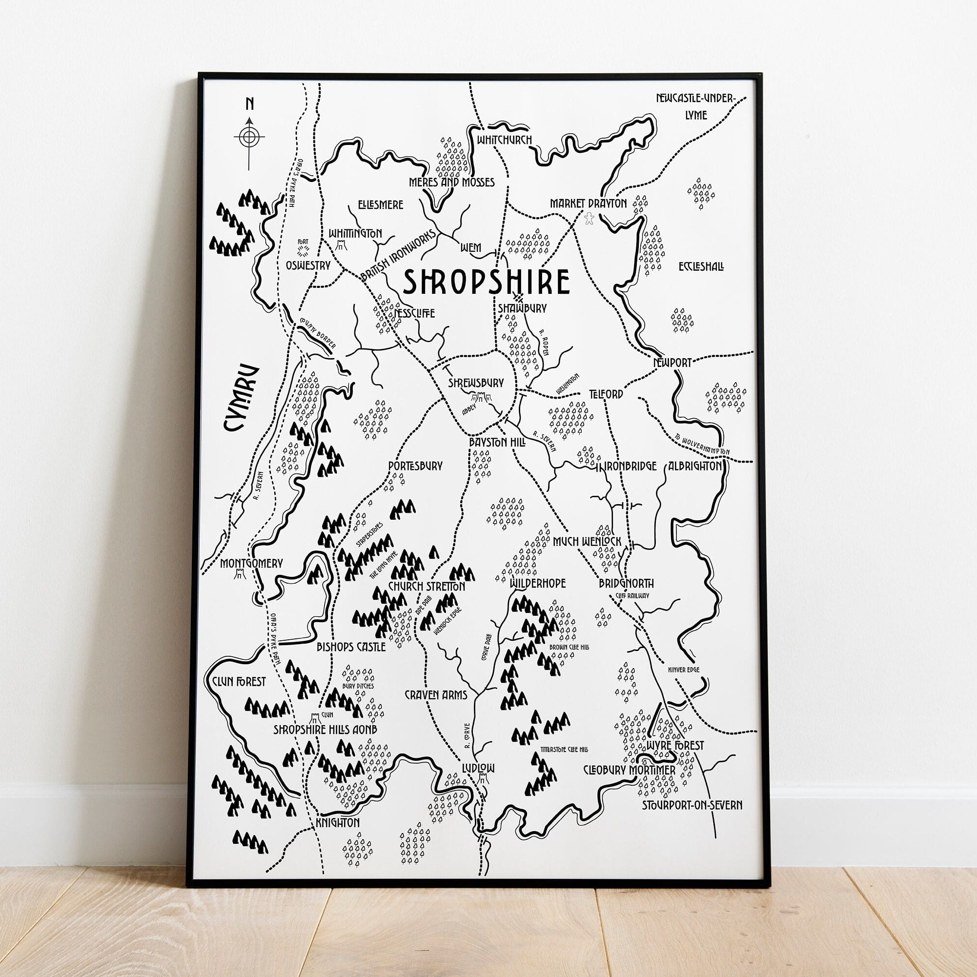 POSTER Shropshire Map Wall Art | Minimalist wall Art | English County ...
