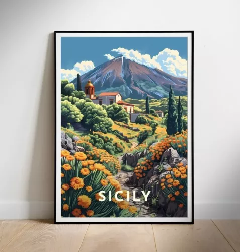 POSTER Sicily Italy Travel Poster Digital printable wall art UNFRAMED ...