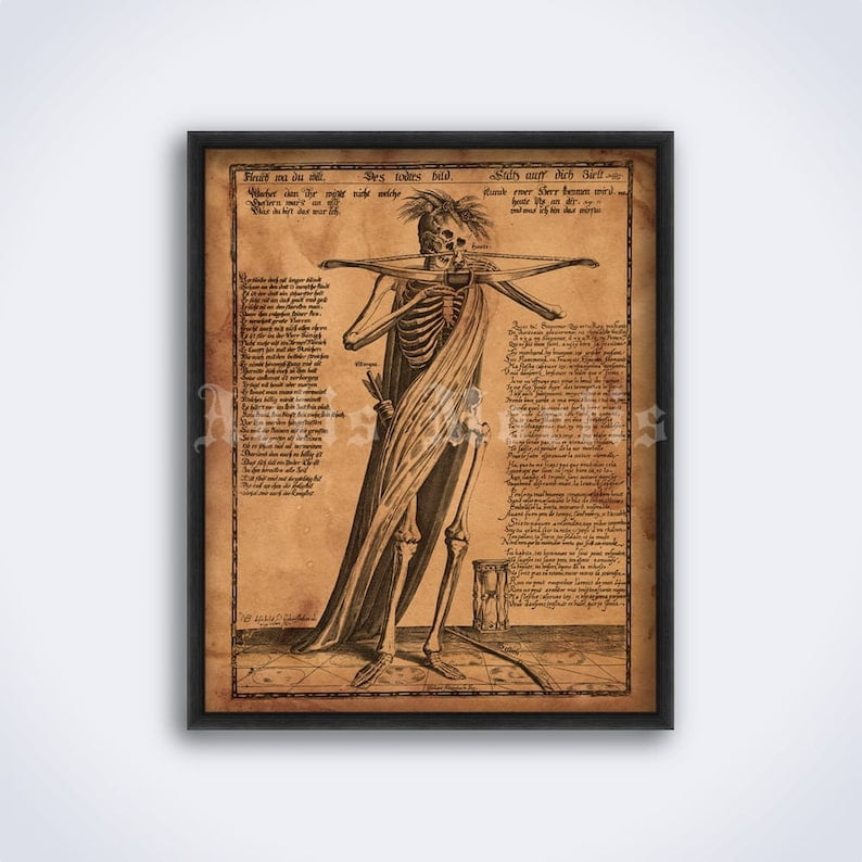 POSTER Skeleton Archer with bow and arrow - memento mori, medieval ...