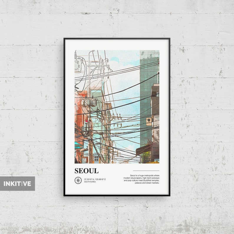 POSTER Sketched Travel Poster - Seoul Drawing, Seoul Print, Seoul Wall ...