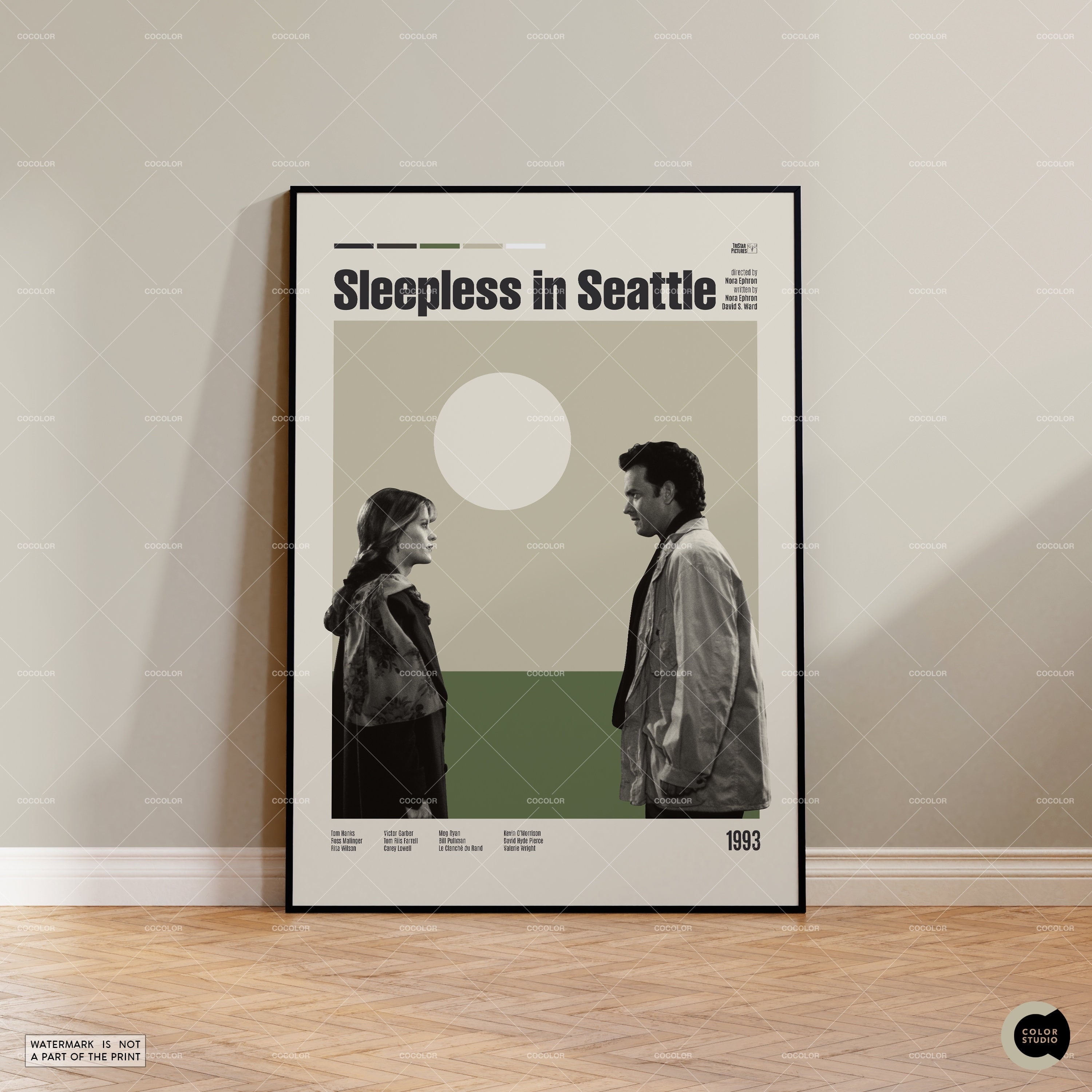 POSTER Sleepless in Seattle, Tom Hanks, Retro Movie Poster, Midcentury ...