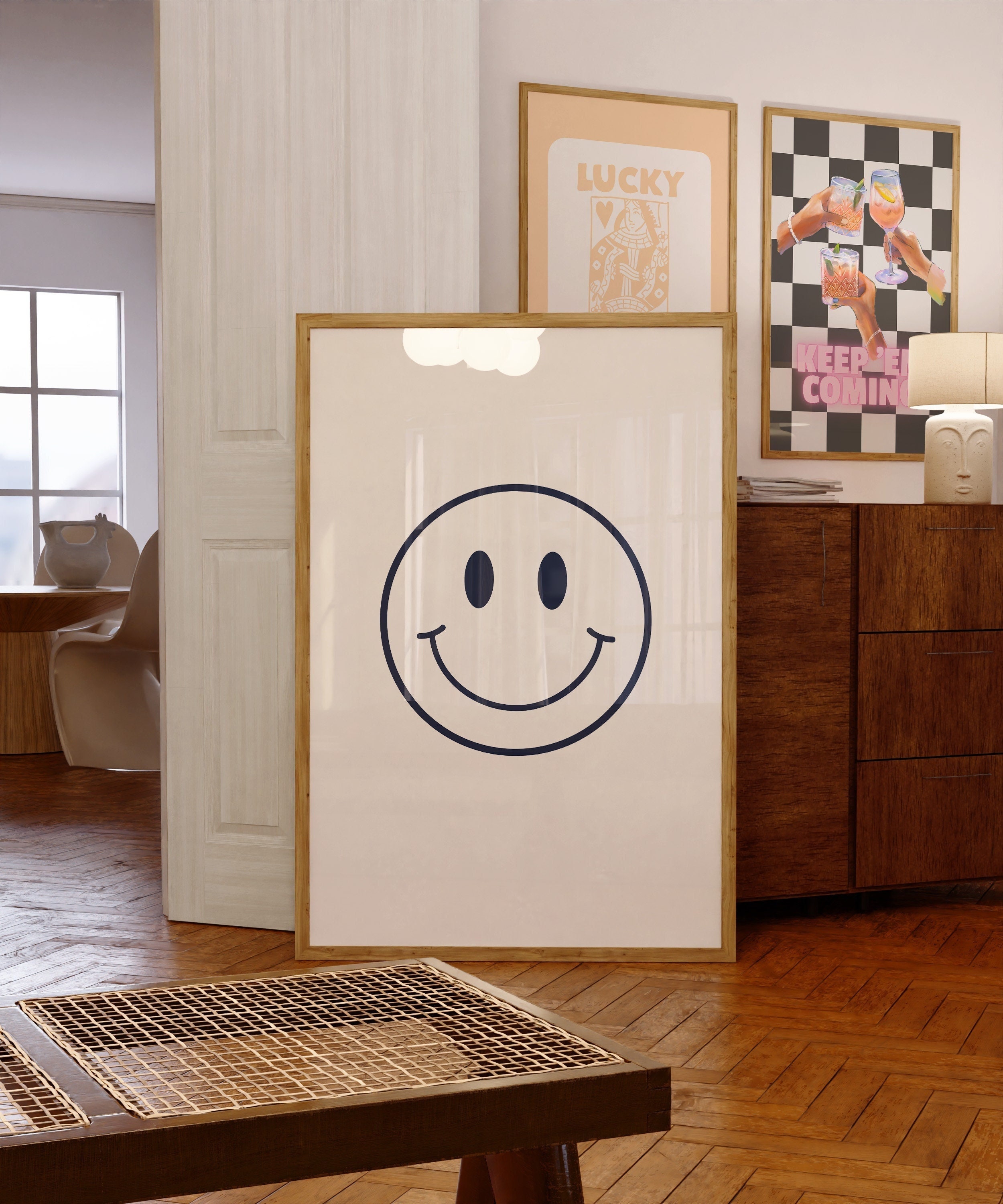 POSTER Smiley Face Print Trendy Retro Wall Art Funky Print Prints YK2 ...