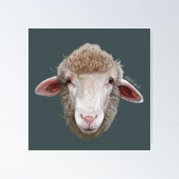 Poster Soft Merino Sheep Woolly Face covered in moss - Unframed Poster ...
