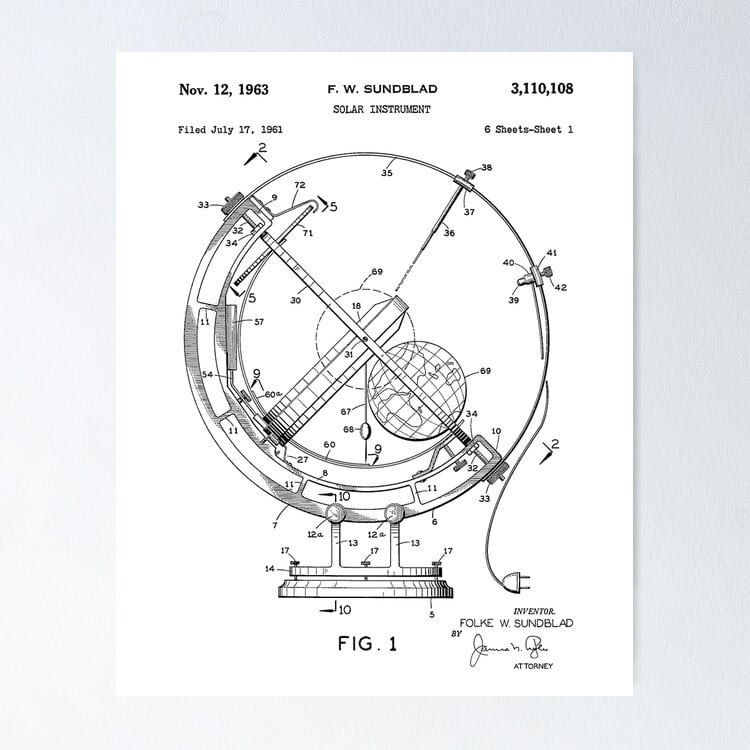 POSTER Solar Instrument 1963 Patent Blueprint White Background POSTER ...
