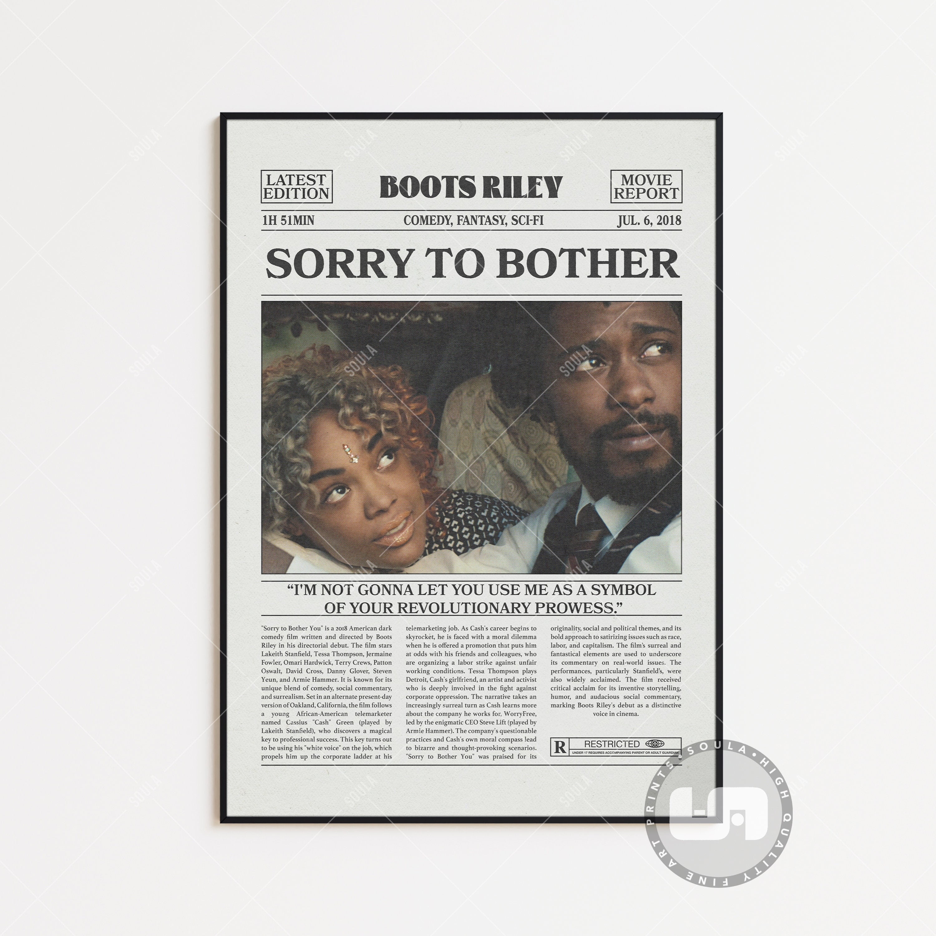 POSTER Sorry to Bother You Poster, Boots Riley, Movie Poster, Retro ...