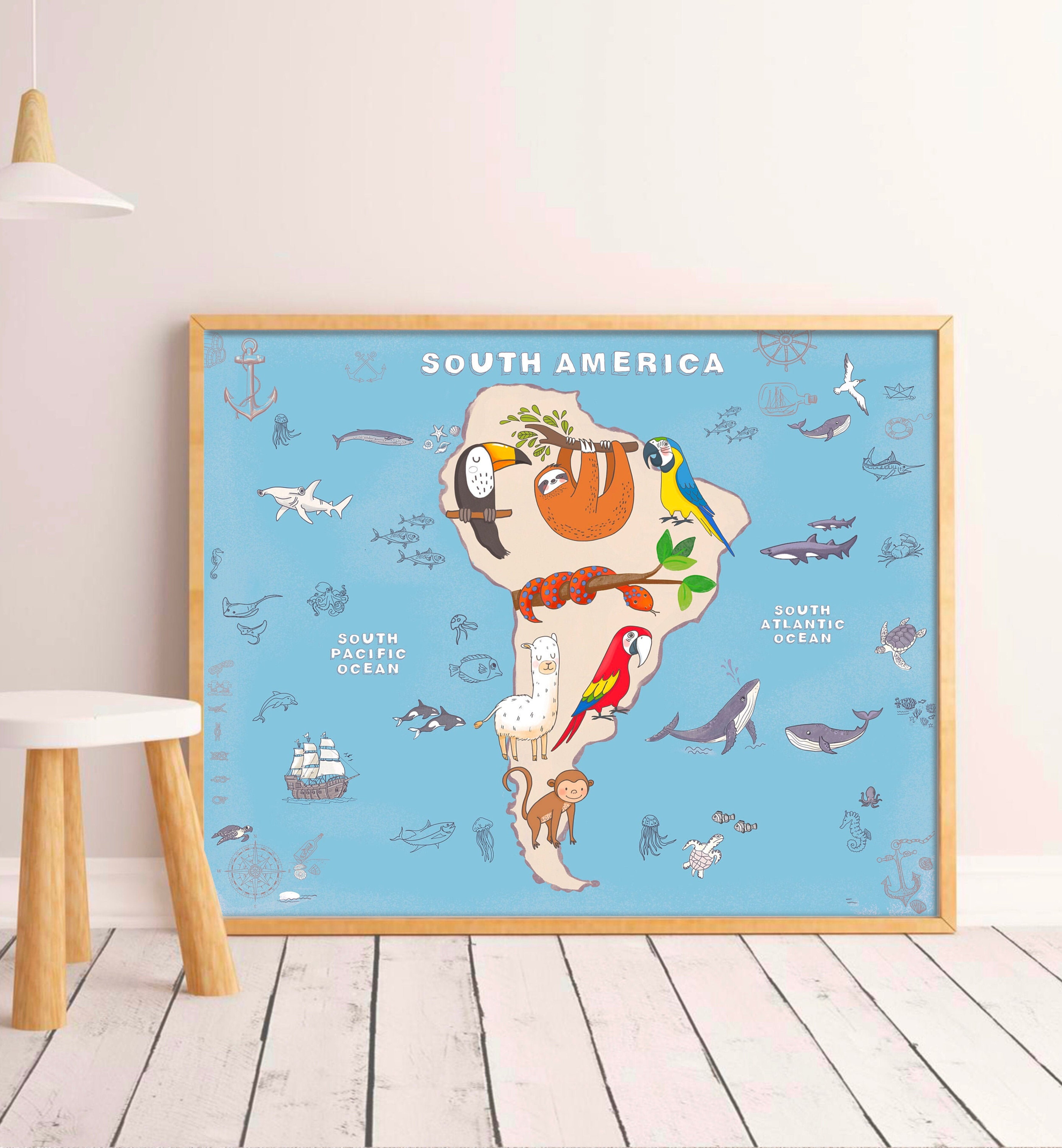POSTER South America Continent Map Print Montessori Nursery Wall Art ...