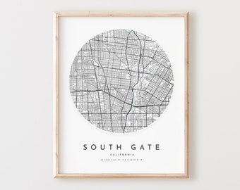 POSTER South Gate Map Print, South Gate Map Poster City Wall Art, Ca ...