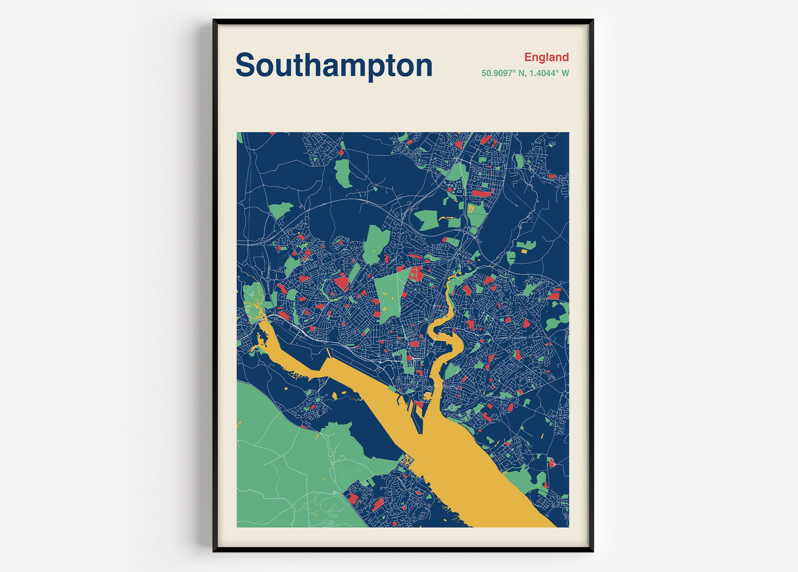 POSTER Southampton City Map Print, Southampton UK Map Poster ...