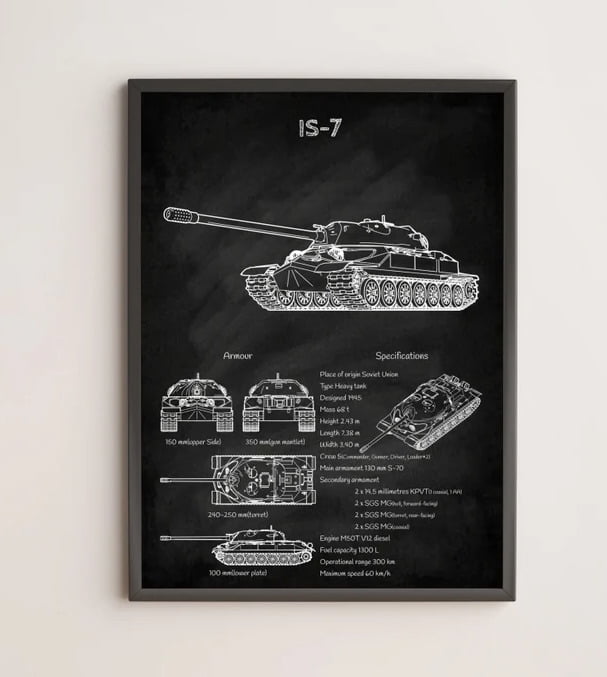 POSTER Soviet IS-7/Object 260 heavy tank WW2 blueprint Poster wall art ...
