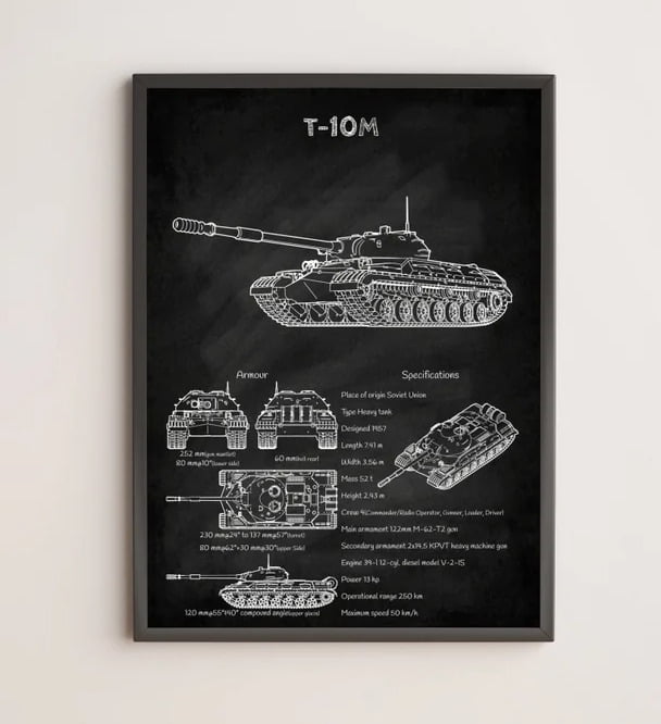 POSTER Soviet T-10M heavy tank blueprint Poster-12x18-UNFRAMED ...