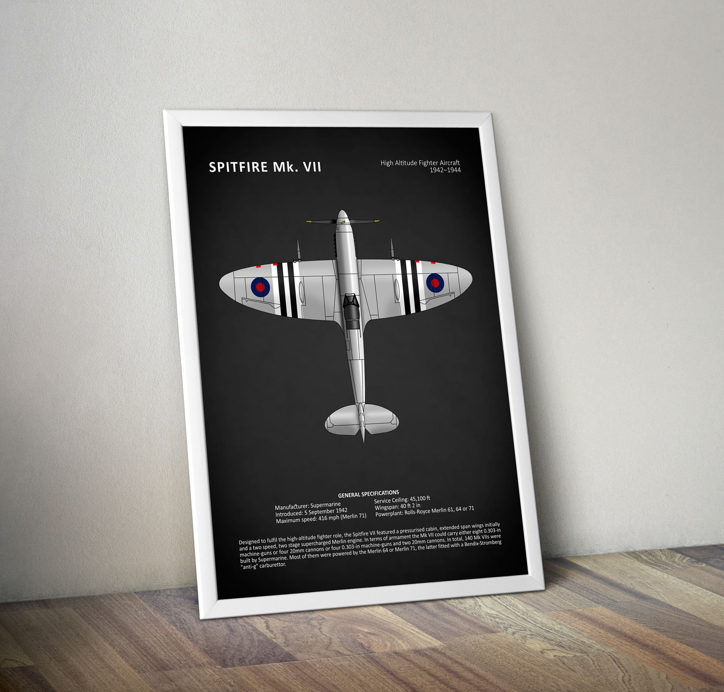 POSTER Spitfire Mk VII Aircraft Poster Aviation Art Airplane Wall Decor ...