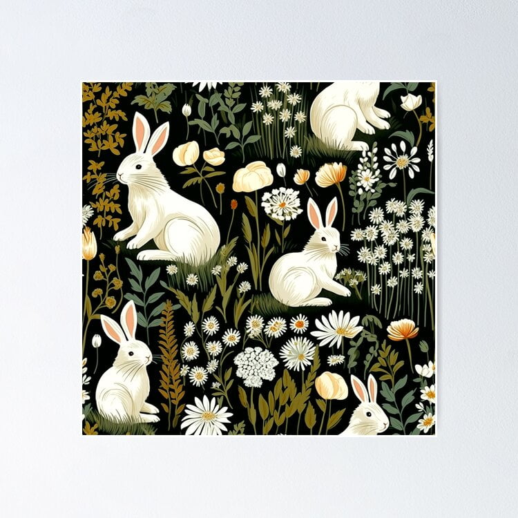 POSTER Spring Bunnies in the Meadow, Cottagecore, Easter, Rabbits ...