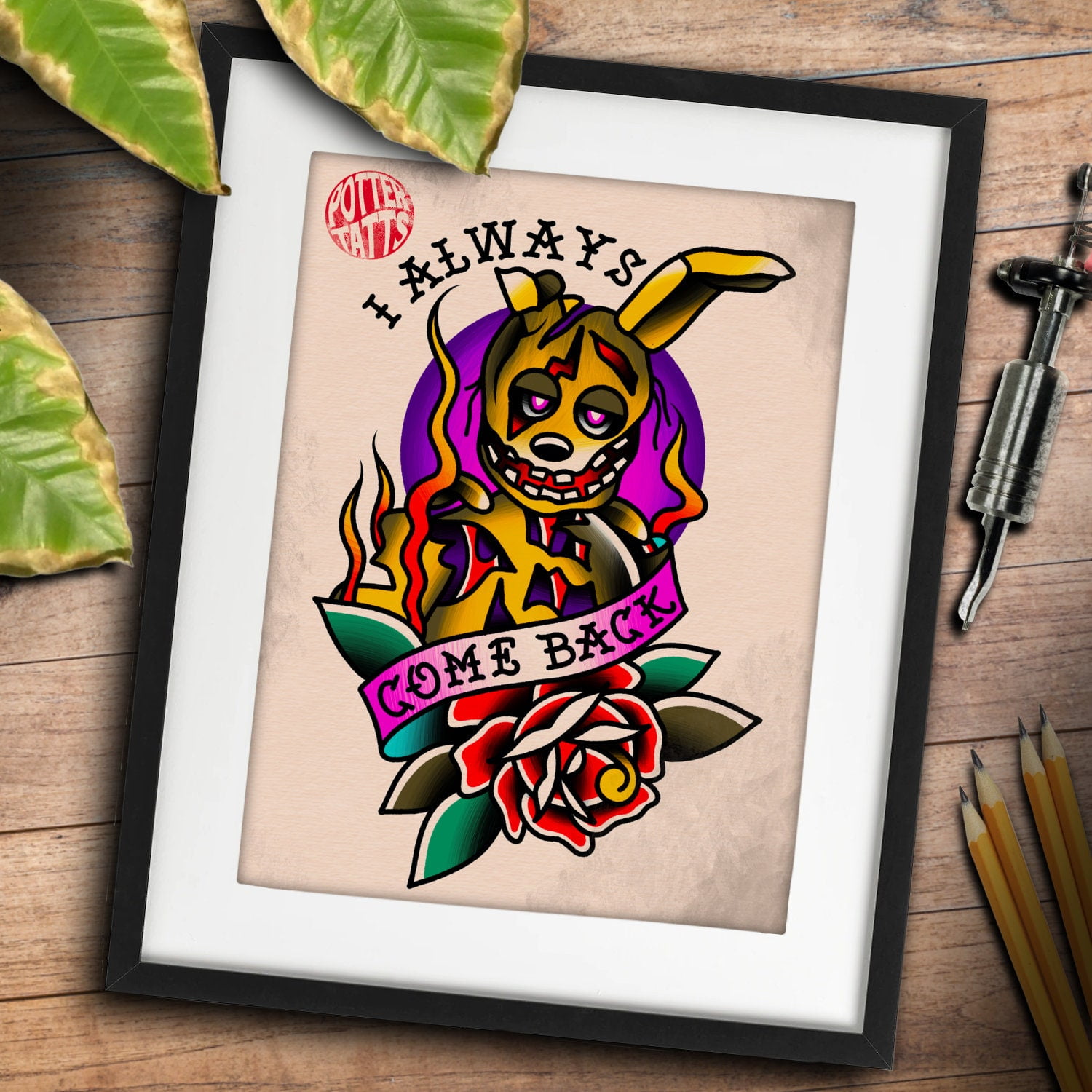 POSTER Springtrap - William Afton FNAF Traditional Tattoo Flash Art ...