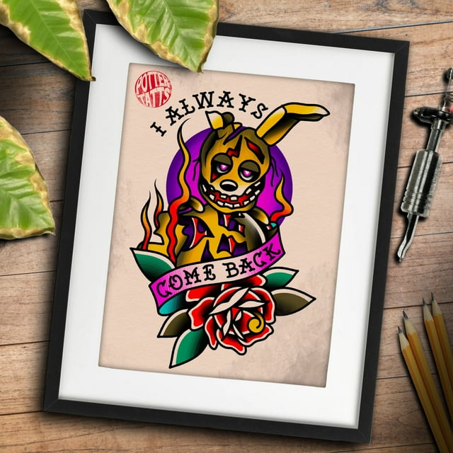POSTER Springtrap - William Afton FNAF Traditional Tattoo Flash Art ...