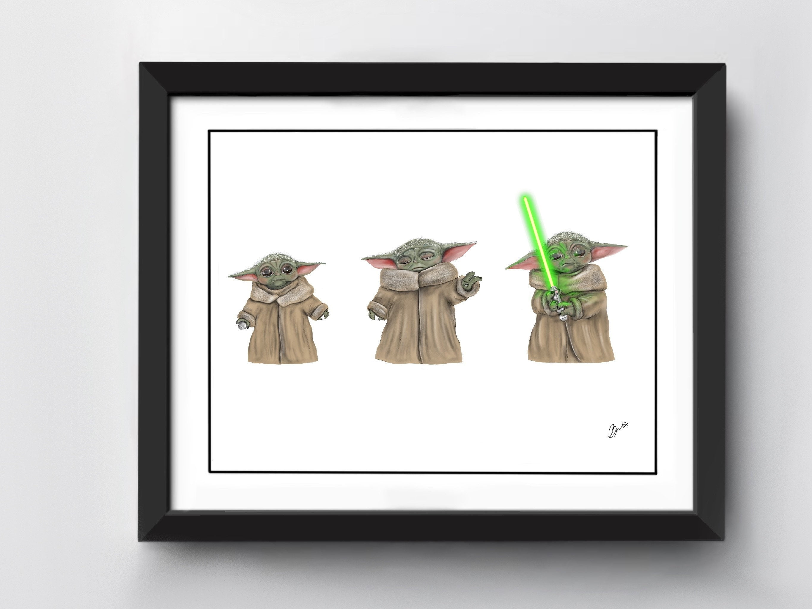 POSTER Star Wars Baby Yoda Grogu Art Print | Hand Drawn illustration ...