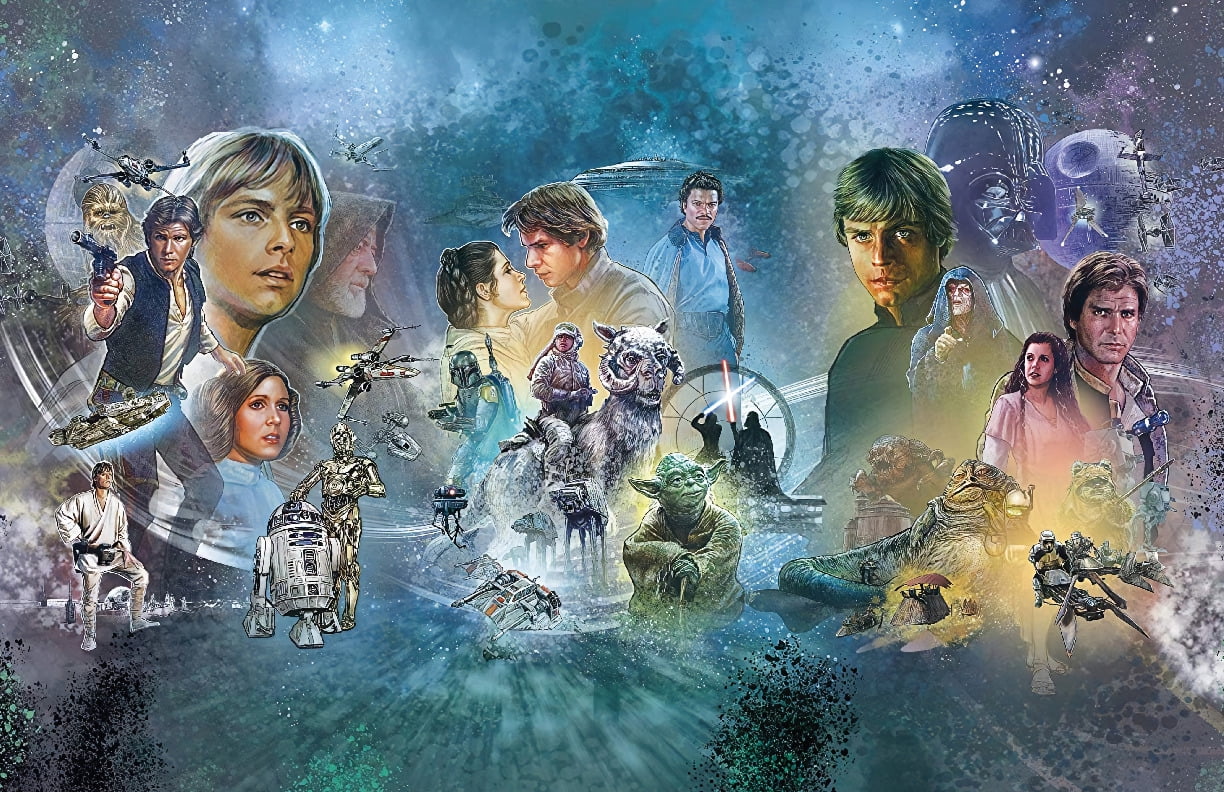 POSTER Star Wars Mural Han Solo Leia Yoda Darth Vader R2D2 Jabba the ...