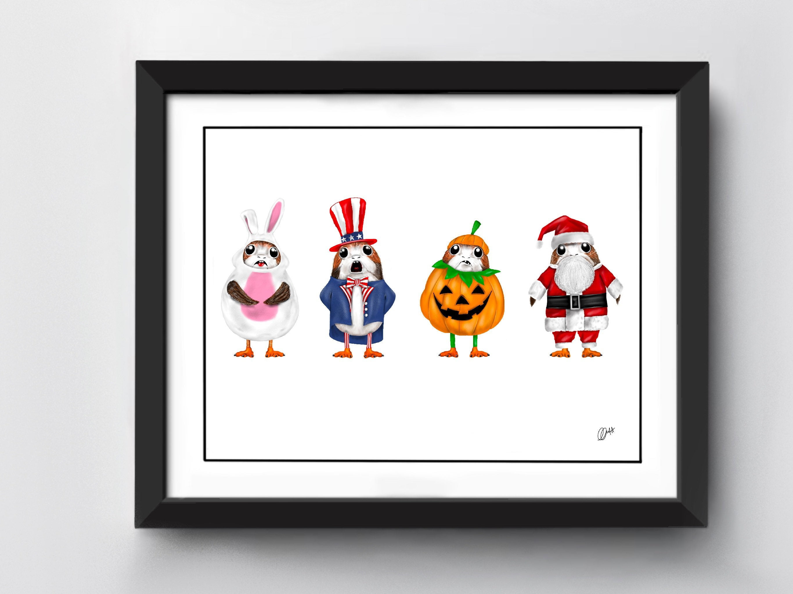 POSTER Star Wars Porgs Art Print | Seasons of the Porg | Hand Drawn ...