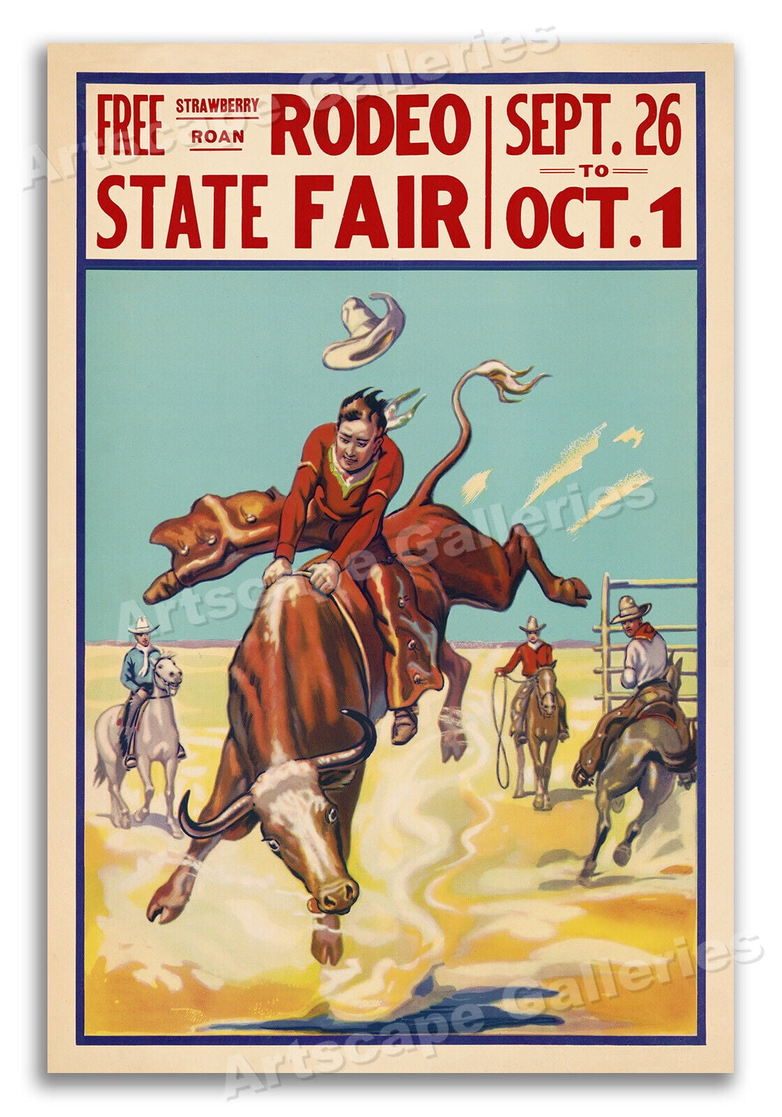 POSTER State Fair Rodeo - 1930s Cowboy Steer Riding Western Poster ...