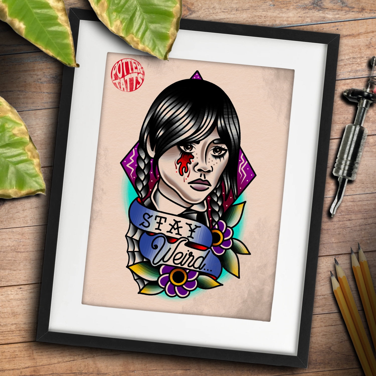POSTER Stay Weird Wednesday Addams Traditional Tattoo Flash Art Print ...