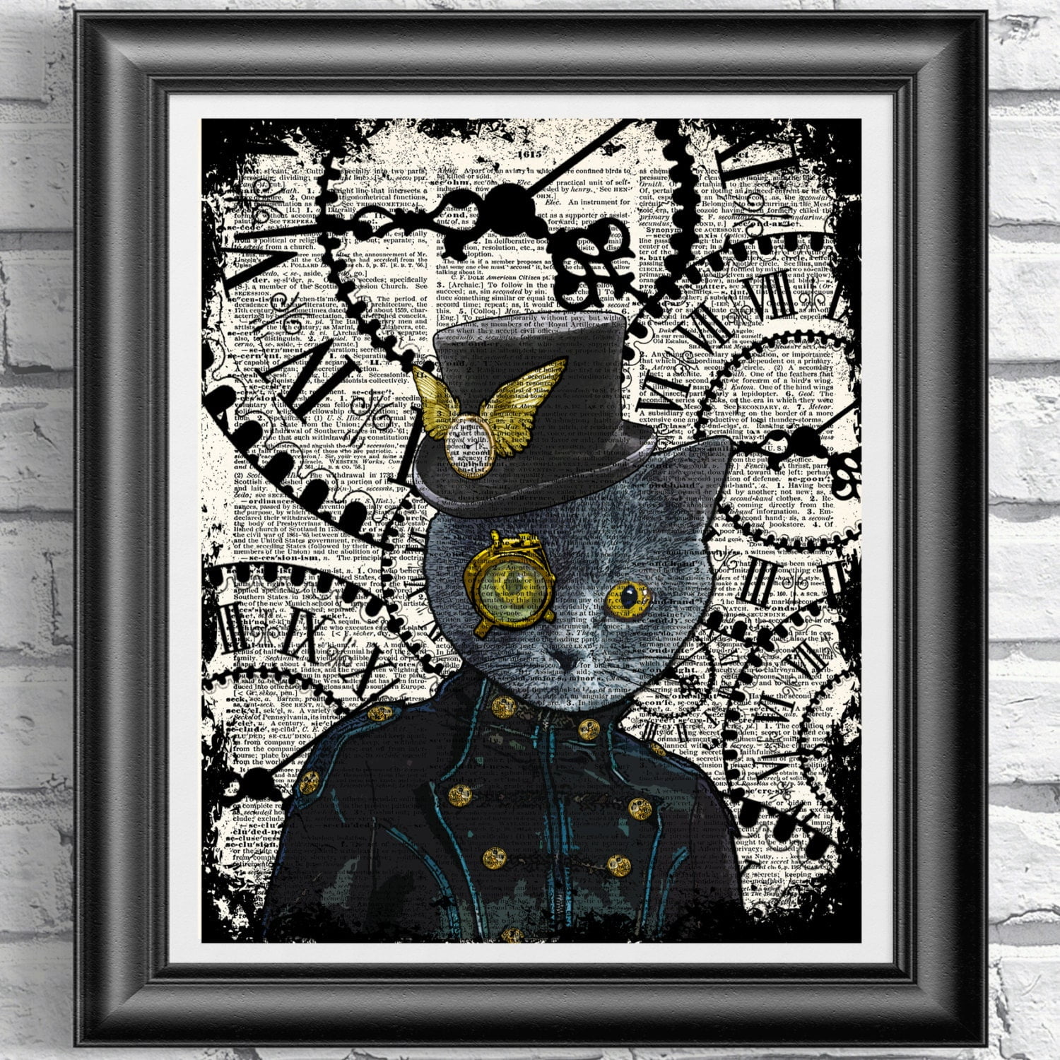 POSTER Steampunk Art Print, Steampunk Cat Art Book Page Wall Art Wall ...