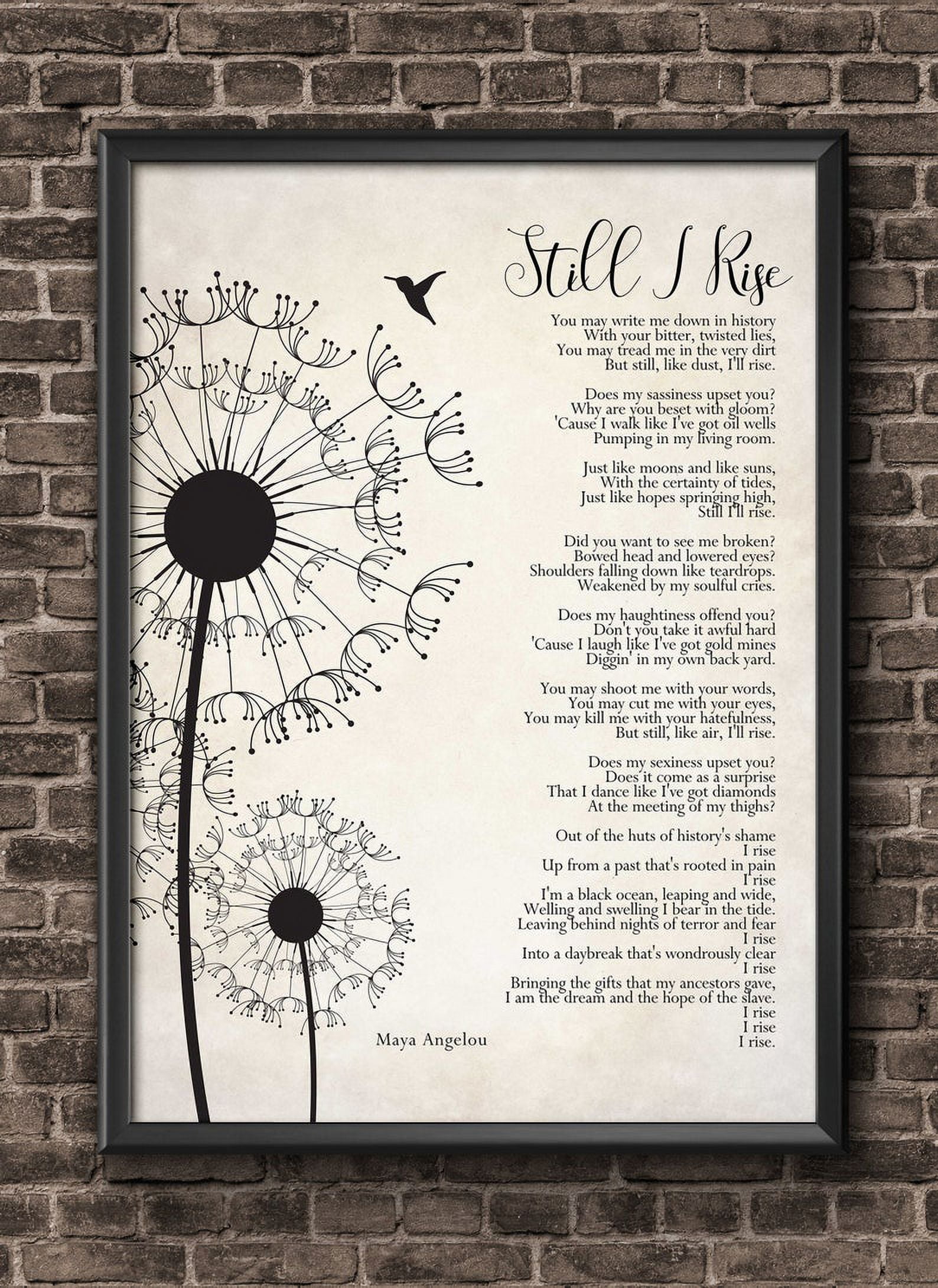 POSTER Still I Rise Maya Angelou poem Wall Art self respect quote ...